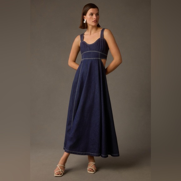 Anthropologie | Dresses | Aureta Studios Denim Corset Cutout Dress ...